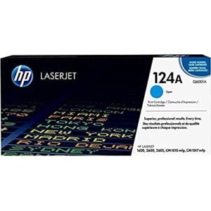 original hp 124a cyan toner cartridge works with hp color laserjet 1600, 2600, 2605 series, hp color laserjet mfp cm1015, cm1017 series q6001a