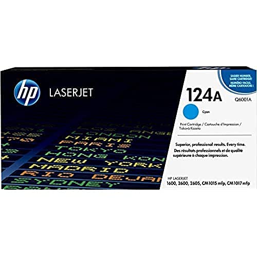 Original HP 124A Cyan Toner Cartridge Works with HP Color LaserJet 1600, 2600, 2605 Series, HP Color LaserJet MFP CM1015, CM1017 Series Q6001A