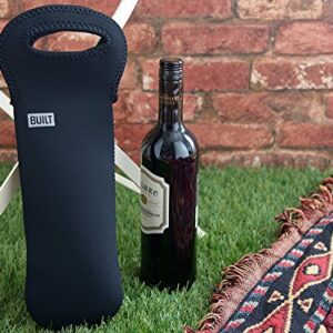 BUILT 1-Bottle Stain Resistant Neoprene Wine/Water Bottle Carry Tote, Black