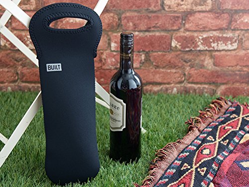 BUILT 1-Bottle Stain Resistant Neoprene Wine/Water Bottle Carry Tote, Black