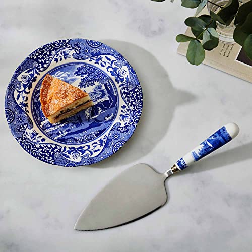 Spode Blue Italian Collection Cake Server, Stainless Steel Cake Knife with Porcelain Handle, Perfect Wedding Cake Cutter for Cakes, Pies, and Desserts