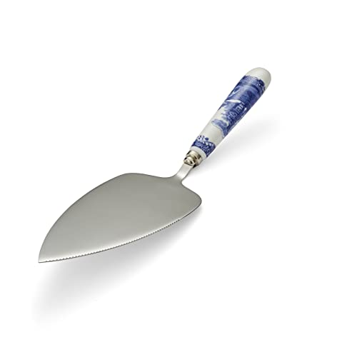 Spode Blue Italian Collection Cake Server, Stainless Steel Cake Knife with Porcelain Handle, Perfect Wedding Cake Cutter for Cakes, Pies, and Desserts