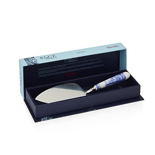 Spode Blue Italian Collection Cake Server, Stainless Steel Cake Knife with Porcelain Handle, Perfect Wedding Cake Cutter for Cakes, Pies, and Desserts