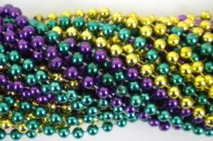 33 inch 07mm Round Metallic Purple Gold and Green Beads - 6 Dozen (72 necklaces)