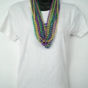 33 inch 07mm Round Metallic Purple Gold and Green Beads - 6 Dozen (72 necklaces)