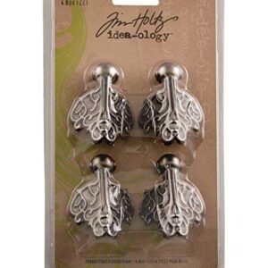 Foundations Metal Box Feet by Tim Holtz Idea-ology, 4 Feet per pack, 1-1/2 x 2 Inches, Antique Nickel Finish, TH92821 , Silver