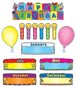 birthday cakes bulletin board set, carson dellosa classroom decorations, 47 pieces