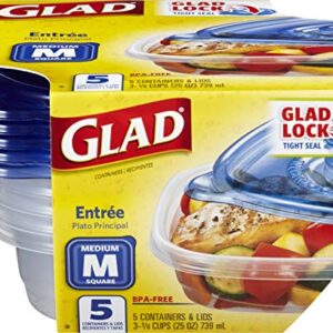 Glad Medium Square Food Storage Containers for Everyday Use | Medium Square Food Storage Containers Hold up to 25 Ounces of Food (25 Oz) |5 Count, Standard Food Containers