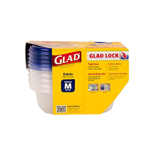 Glad Medium Square Food Storage Containers for Everyday Use | Medium Square Food Storage Containers Hold up to 25 Ounces of Food (25 Oz) |5 Count, Standard Food Containers