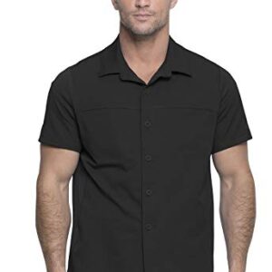 Dickies Dynamix Scrubs for Men, Button Front Collar Shirt with Four-Way Stretch and Moisture Wicking Plus Size DK820, 2XL, Black