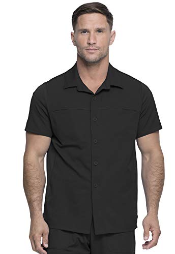 Dickies Dynamix Scrubs for Men, Button Front Collar Shirt with Four-Way Stretch and Moisture Wicking Plus Size DK820, 2XL, Black