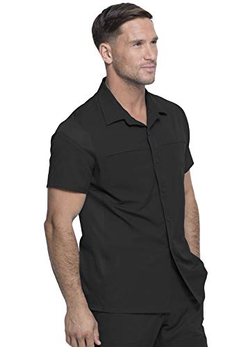 Dickies Dynamix Scrubs for Men, Button Front Collar Shirt with Four-Way Stretch and Moisture Wicking Plus Size DK820, 2XL, Black