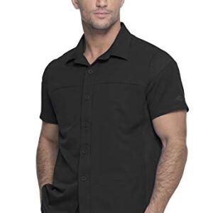 Dickies Dynamix Scrubs for Men, Button Front Collar Shirt with Four-Way Stretch and Moisture Wicking Plus Size DK820, 2XL, Black