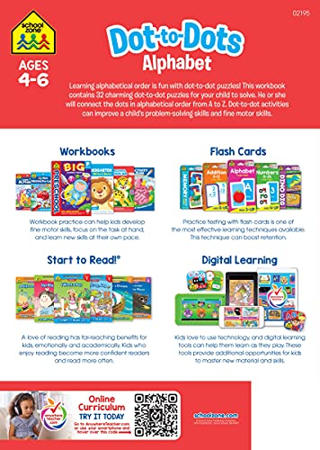 School Zone - Dot-to-Dots Alphabet Workbook - 32 Pages, Ages 4 to 6, Preschool, Kindergarten, Connect the Dots, Letter Puzzles, ABCs, and More (School Zone Activity Zone® Workbook Series)