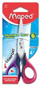 maped sensoft scissors with flexible handles, kids, 5 inch, blunt tip, left handed, assorted colors (693500)