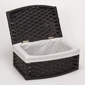 Household Essentials Hand-Woven Paper Rope Basket with Lid and Liner, Black Stain