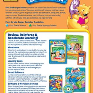 School Zone - First Grade Super Scholar Workbook - 128 Pages, Ages 5 to 7, 1st Grade, Alphabetizing, Phonics, Rhyming, Sentence Structure, and More