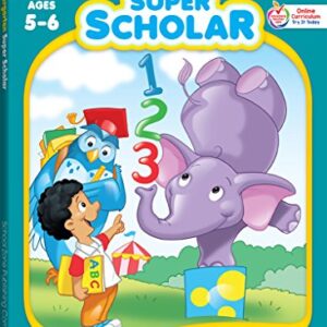 School Zone - Kindergarten Super Scholar Workbook - 128 Pages, Ages 5 to 6, Shapes, Colors, Beginning Sounds, Identifying Patterns, and More