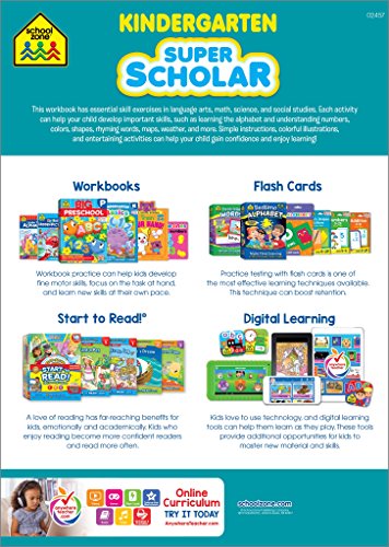 School Zone - Kindergarten Super Scholar Workbook - 128 Pages, Ages 5 to 6, Shapes, Colors, Beginning Sounds, Identifying Patterns, and More