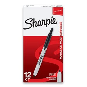 sharpie retractable permanent markers, fine point, black, 12 count