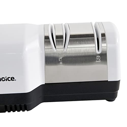 Chef’sChoice Hybrid Knife uses Diamond Abrasives and Combines Electric and Manual Sharpening for 20-Degree Straight and Serrated Knives, 2-Stage, White