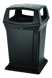 rubbermaid commercial products ranger outdoor trash can with lid, 45-gallon, plastic, black, indoor/ourdoor garbage can for parks/shopping malls/festivals/stadiums