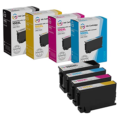 Lexmark Compatible 100XL Set of 4 High Yield Ink Cartridges: 1 Black 14N1068 , Cyan 14N1069, Magenta 14N1070, and Yellow 14N1071