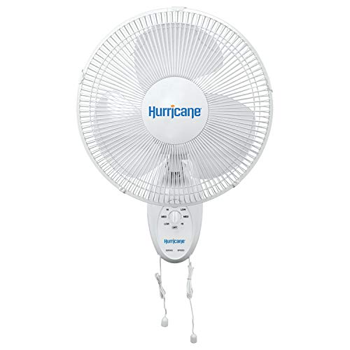 Hurricane Wall Mount Fan - 16 Inch, Supreme Series, Wall Fan with 90 Degree Oscillation, 3 Speed Settings, Adjustable Tilt - ETL Listed, White