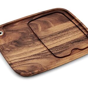 Ironwood Gourmet Fort Worth Steak Plate with Juice Channel, Acacia Wood 13 x 11 x 0.75 -inches