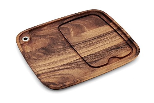 Ironwood Gourmet Fort Worth Steak Plate with Juice Channel, Acacia Wood 13 x 11 x 0.75 -inches