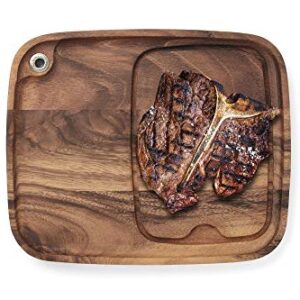 Ironwood Gourmet Fort Worth Steak Plate with Juice Channel, Acacia Wood 13 x 11 x 0.75 -inches