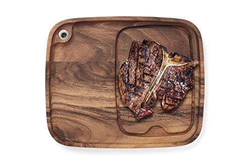 Ironwood Gourmet Fort Worth Steak Plate with Juice Channel, Acacia Wood 13 x 11 x 0.75 -inches