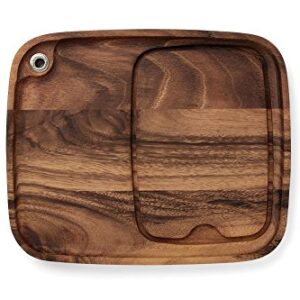 Ironwood Gourmet Fort Worth Steak Plate with Juice Channel, Acacia Wood 13 x 11 x 0.75 -inches