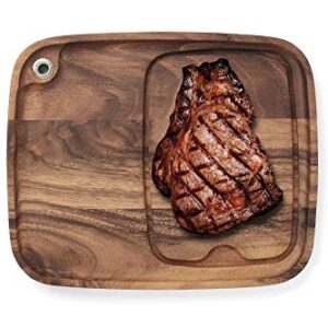 Ironwood Gourmet Fort Worth Steak Plate with Juice Channel, Acacia Wood 13 x 11 x 0.75 -inches