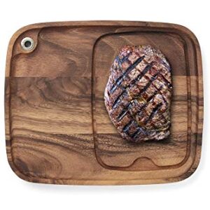 Ironwood Gourmet Fort Worth Steak Plate with Juice Channel, Acacia Wood 13 x 11 x 0.75 -inches