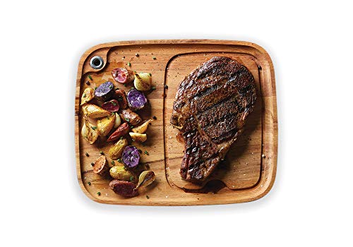 Ironwood Gourmet Fort Worth Steak Plate with Juice Channel, Acacia Wood 13 x 11 x 0.75 -inches