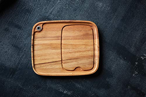 Ironwood Gourmet Fort Worth Steak Plate with Juice Channel, Acacia Wood 13 x 11 x 0.75 -inches