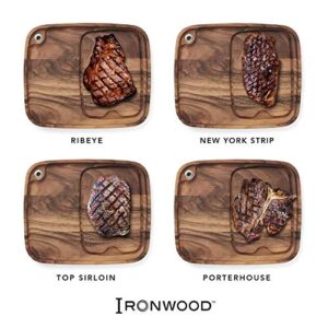 Ironwood Gourmet Fort Worth Steak Plate with Juice Channel, Acacia Wood 13 x 11 x 0.75 -inches