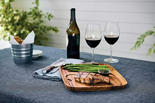 Ironwood Gourmet Fort Worth Steak Plate with Juice Channel, Acacia Wood 13 x 11 x 0.75 -inches