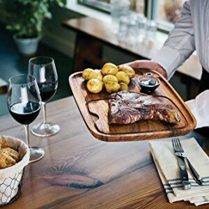 Ironwood Gourmet Fort Worth Steak Plate with Juice Channel, Acacia Wood 13 x 11 x 0.75 -inches