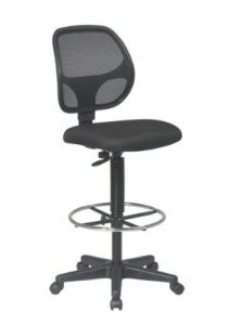 office star dc series deluxe breathable mesh back ergonomic drafting chair with lumbar support and adjustable footring, black fabric