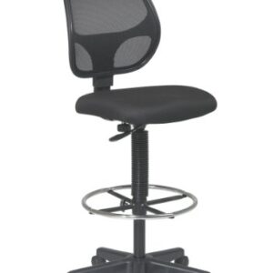 Office Star DC Series Deluxe Breathable Mesh Back Ergonomic Drafting Chair with Lumbar Support and Adjustable Footring, Black Fabric