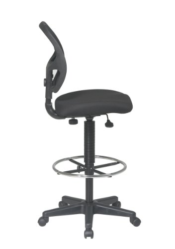 Office Star DC Series Deluxe Breathable Mesh Back Ergonomic Drafting Chair with Lumbar Support and Adjustable Footring, Black Fabric