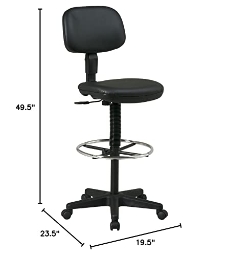 Office Star DC Series Adjustable Drafting Chair with Foot Ring and Sculptured Foam Seat, Black Vinyl