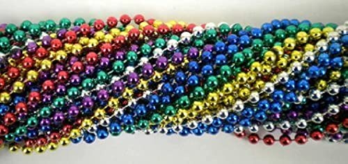 Mardi Gras Spot 6D336COL 33 Inch 07mm Round Metallic 6 Color Mardi Gras Beads - 6 Dozen (72 Necklaces)