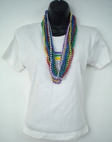 Mardi Gras Spot 6D336COL 33 Inch 07mm Round Metallic 6 Color Mardi Gras Beads - 6 Dozen (72 Necklaces)