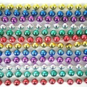 Mardi Gras Spot 6D336COL 33 Inch 07mm Round Metallic 6 Color Mardi Gras Beads - 6 Dozen (72 Necklaces)