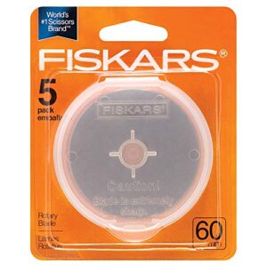 Fiskars 193730-1004 Straight Rotary Replacement Blades, 60mm, 5 Pack , Silver