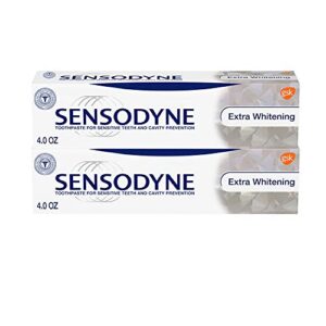 sensodyne toothpaste for sensitive teeth & cavity protection, extra whitening 4 ounce (pack of 2) (08416)