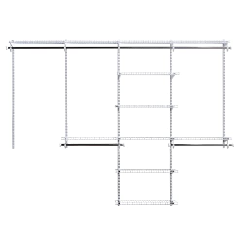 Rubbermaid Configurations Deluxe Closet Kit, White, 4-8 Ft., Wire Shelving Kit with Expandable Shelving and Telescoping Rods, Custom Closet Organization System, Easy Installation